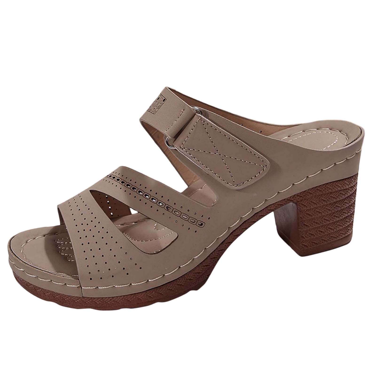 Bibifish Womens Heel Slide Open Toe Dual Hook Loop Cutout Faux Leather ...