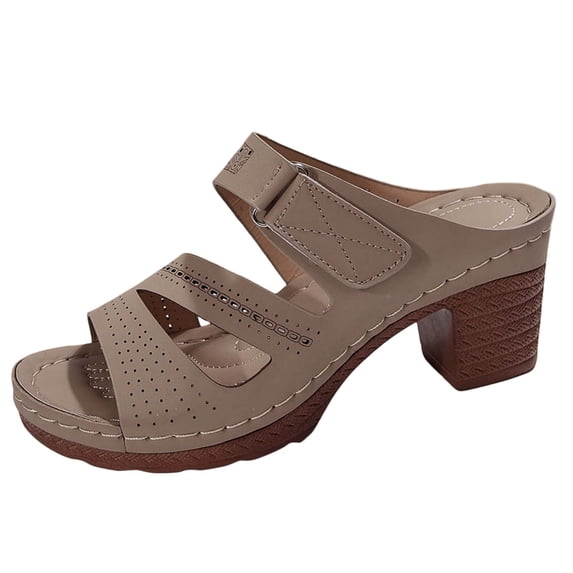 Bibifish Womens Heel Slide Open Toe Dual Hook Loop Cutout Faux Leather ...