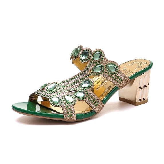 Bibifish Womens Heel Slide Open Toe Glam Rhinestone Multi Strap Slip On ...