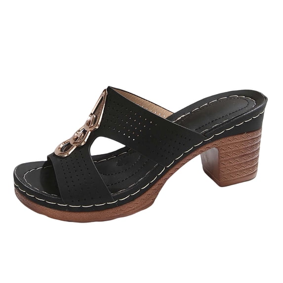 Bibifish Womens Heeled Sandals Block Heel Comfortable Perforated Metal ...