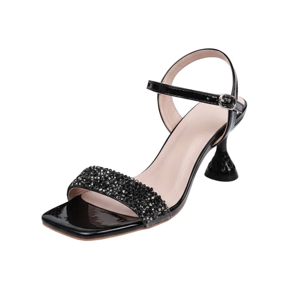 Bibifish Womens Heeled Sandals Glam Sparkly Plush Open Toe Ankle Buckle ...