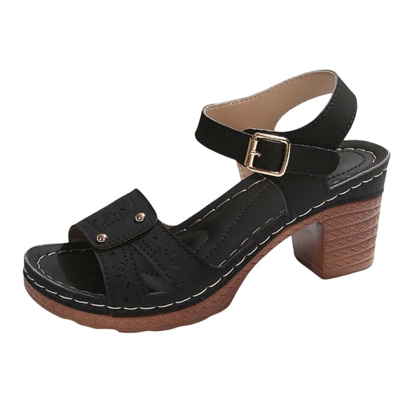 Bibifish Womens Heeled Sandals Open Toe Ankle Buckle Cutout Leather ...