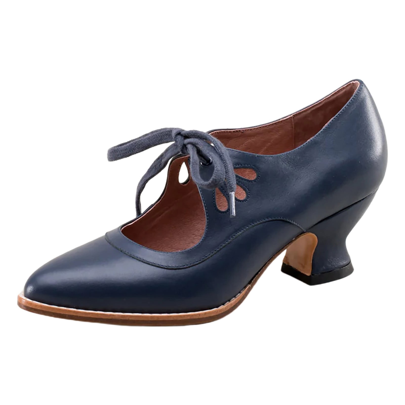Bibifish Womens Heeled Shoes Closed Point Toe Lace Up Cutout Faux ...