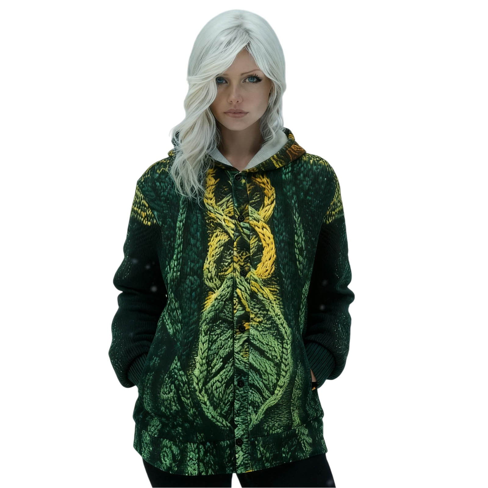 Bibifish Womens Hooded Cardigan Braided Pattern Button Front Long ...