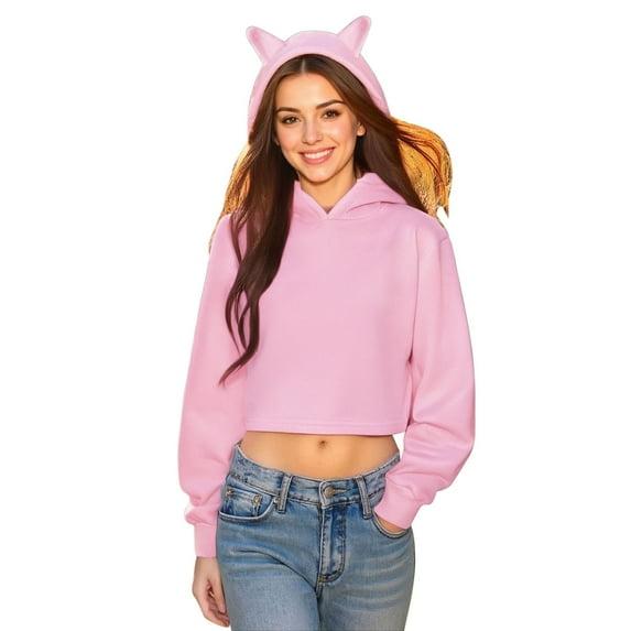 Bibifish Womens Hoodies Black Cat Ear Cropped Hoodies With Side Pockets ...