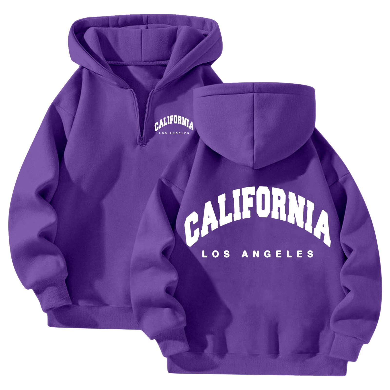 Bibifish Womens Hoodies "California Los Angeles" Letter Print Half Zip ...