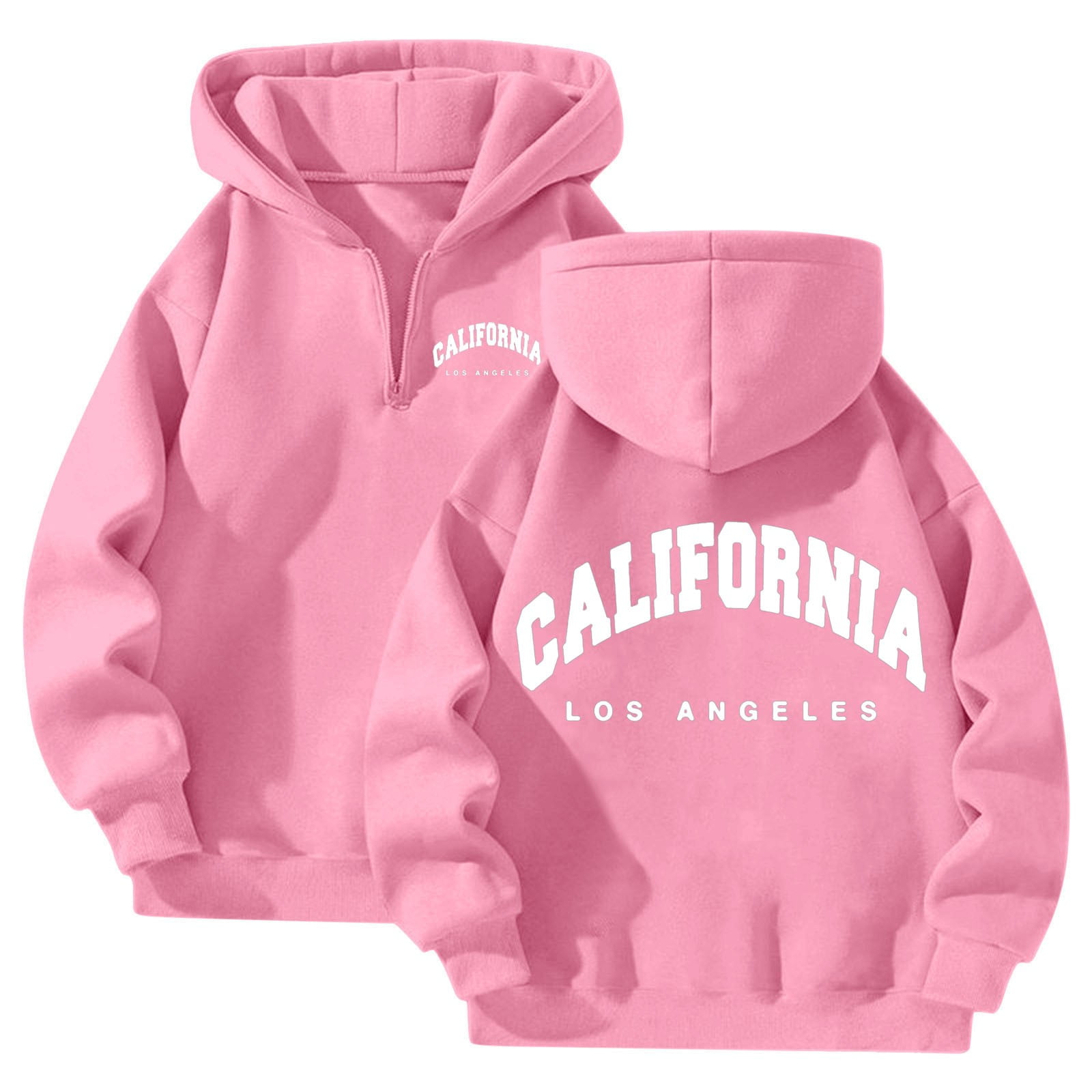 Bibifish Womens Hoodies "California Los Angeles" Letter Print Half Zip ...