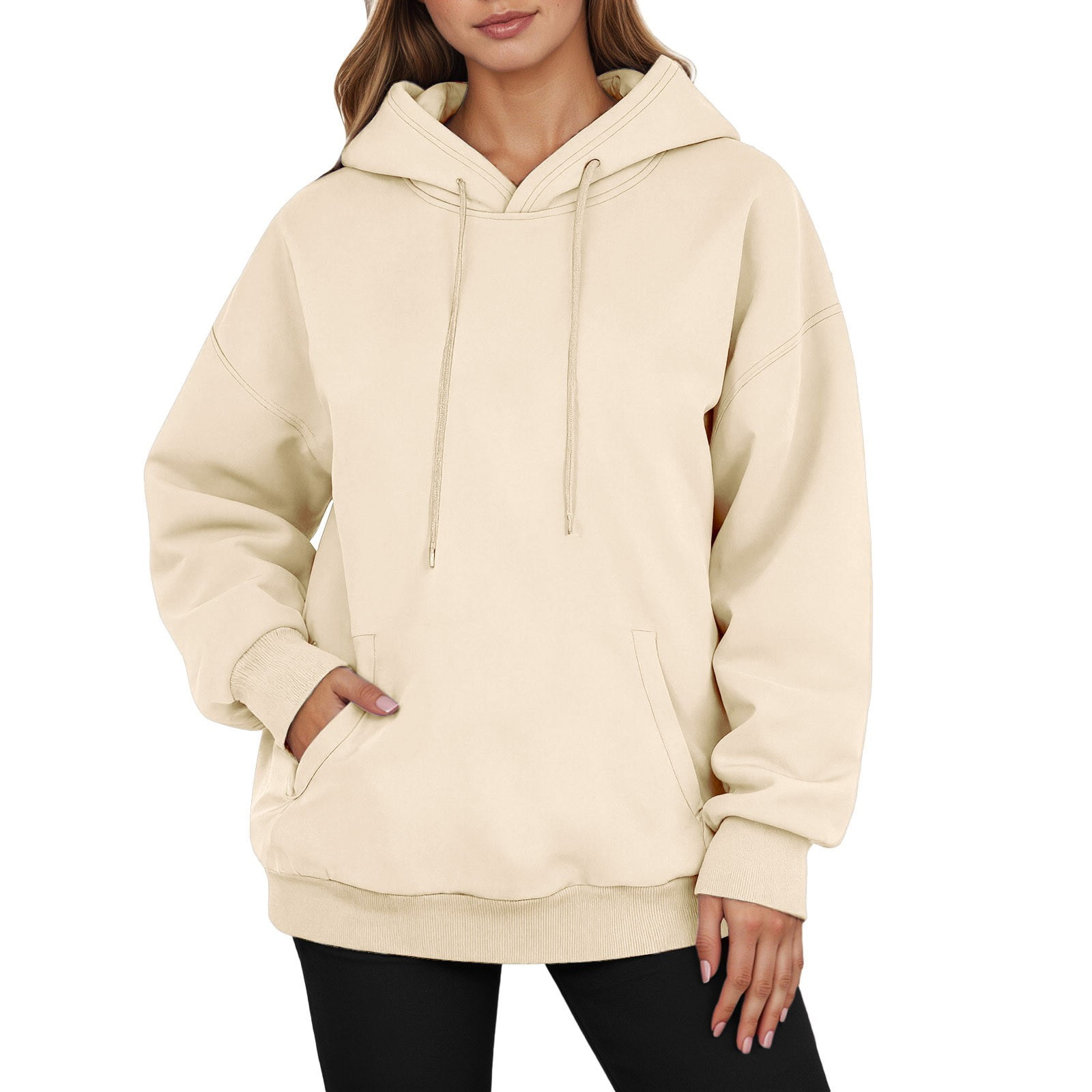Bibifish Womens Hoodies Casual Solid Color Long Sleeve Drawstring ...