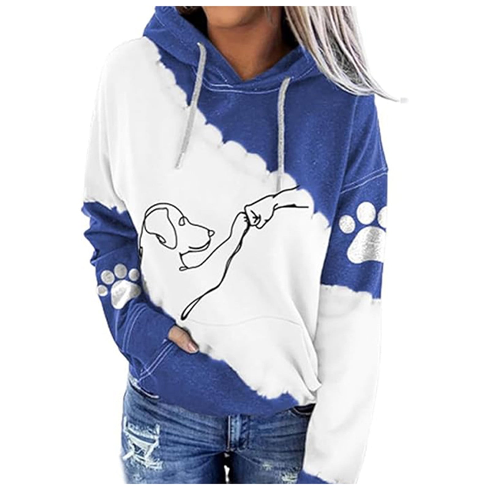 Bibifish Womens Hoodies Cute Dog Paw Fist Bump Graphic Print Long ...