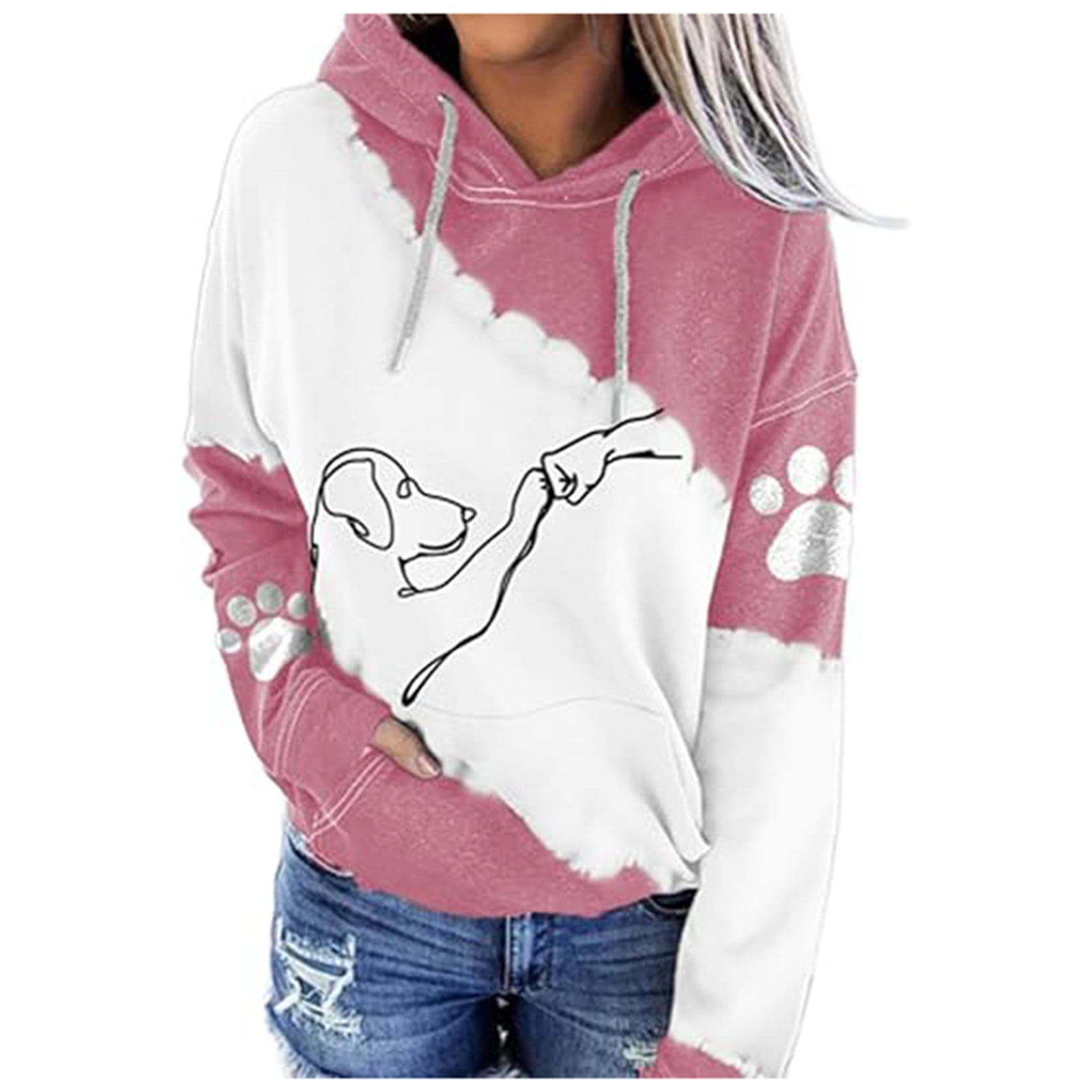 Bibifish Womens Hoodies Cute Dog Paw Fist Bump Graphic Print Long ...