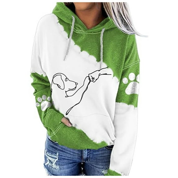 Bibifish Womens Hoodies Dog & Paw Print Long Sleeve Hoodies With Side ...
