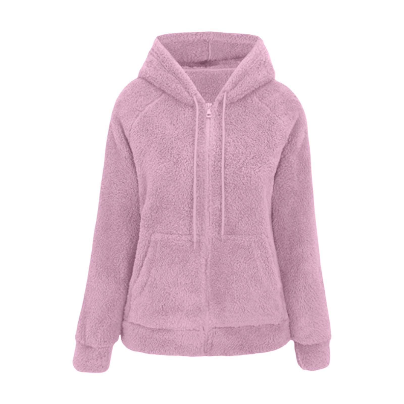 Bibifish Womens Hoodies Fuzzy Full Zip Up Drawstring Hood With Pocket ...