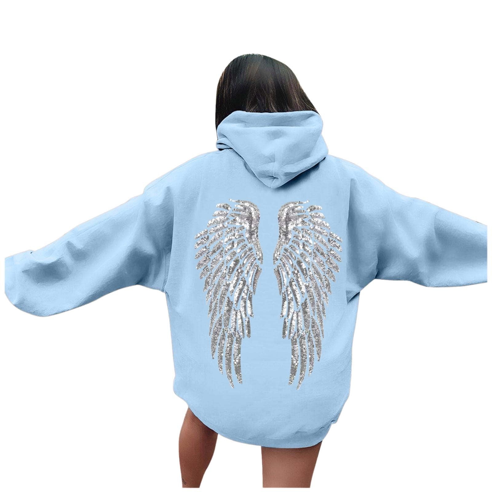 Bibifish Womens Hoodies Graphic Sequin Wings Print Long Sleeve ...