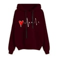 Bibifish Womens Hoodies Heart EKG Print Black Graphic Long Sleeve ...