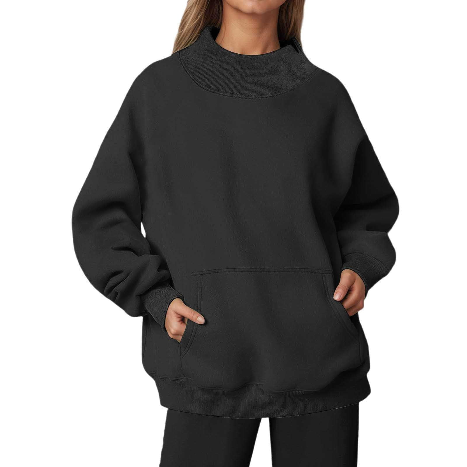 Bibifish Womens Hoodies Mock Neck Drop Shoulder Pocket Sweatshirts ...