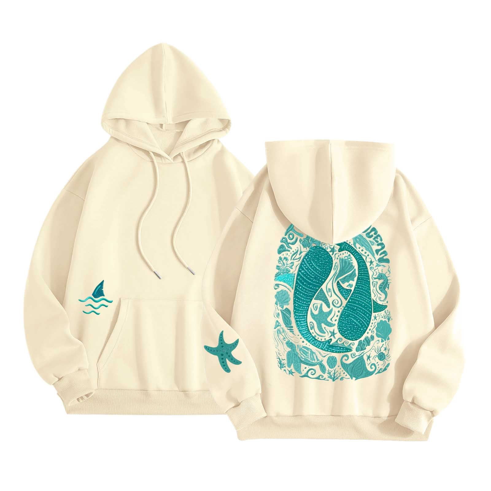Bibifish Womens Hoodies Ocean Protection Theme Printed Pullover Hoodies ...