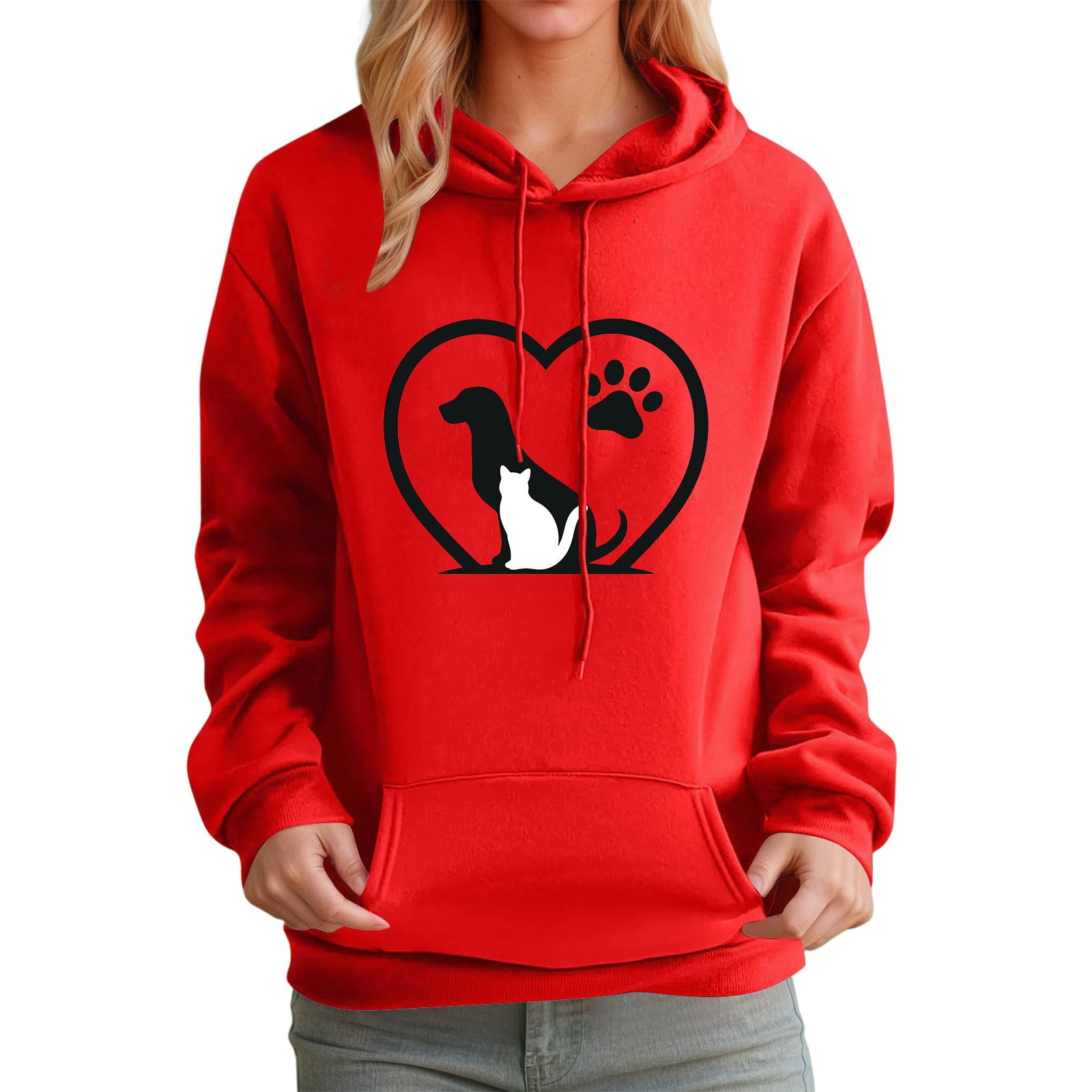 Bibifish Womens Hoodies With Dog & Cat Print Pocket Long Sleeve Hoodies ...