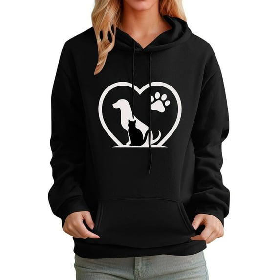 Bibifish Womens Hoodies With Dog & Cat Print Pocket Long Sleeve Hoodies ...