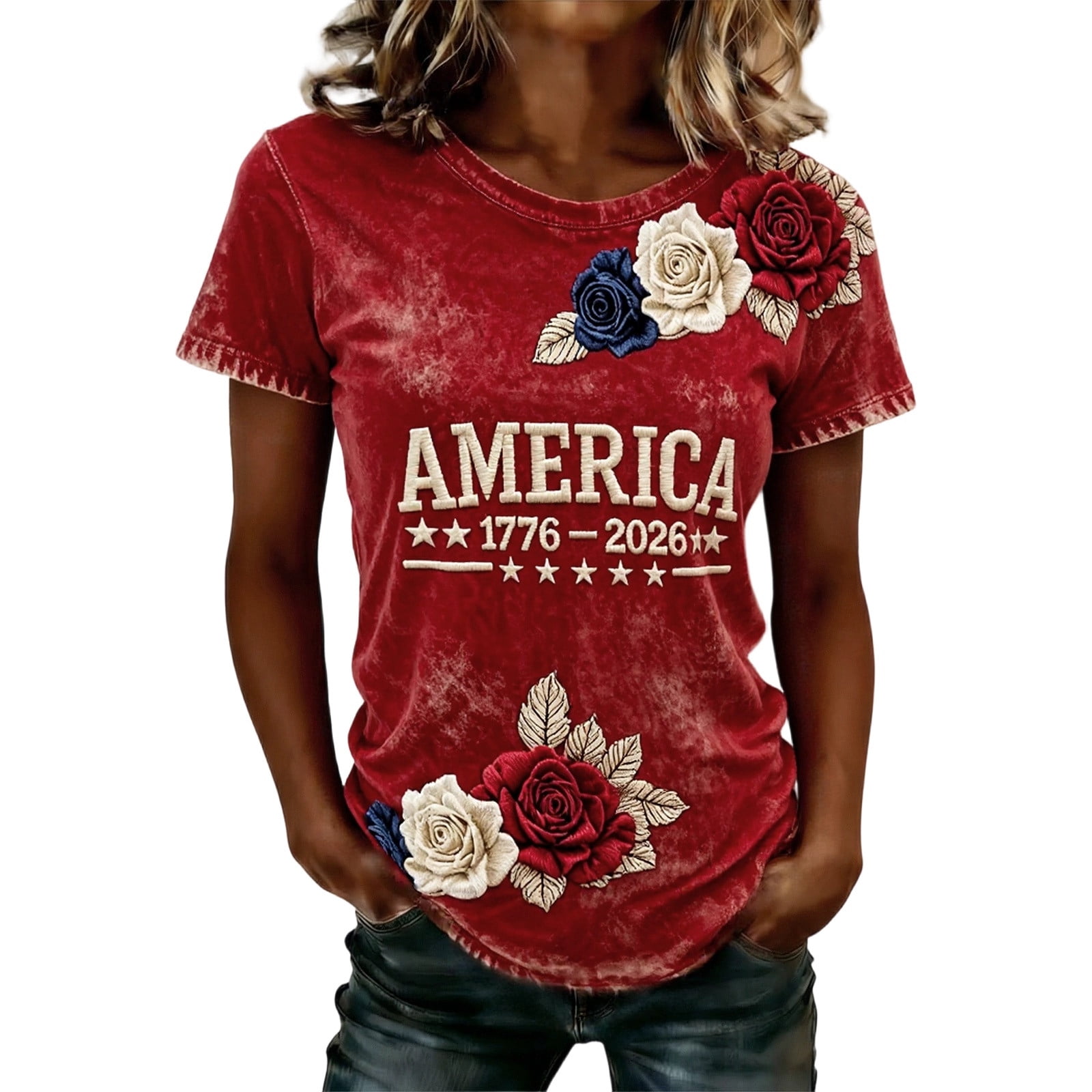 Bibifish Womens Independence Day Tshirts Crew Neck Short Sleeve Tee ...