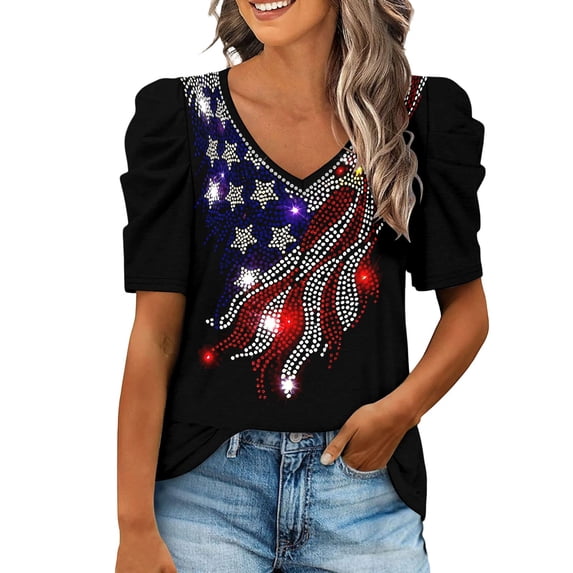 Bibifish Womens Independence Day Tshirts V Neck Short Sleeve Tee Tops ...