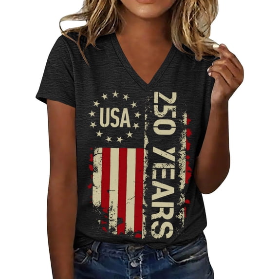 Bibifish Womens Independence Day Tshirts V Neck Short Sleeve Tee Tops ...