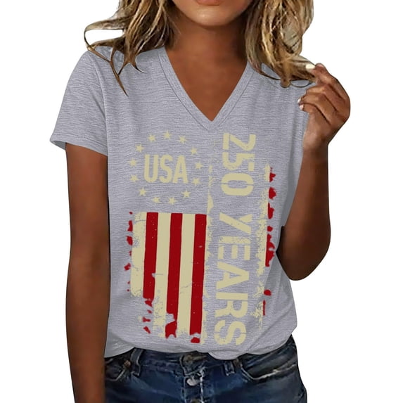 Bibifish Womens Independence Day Tshirts V Neck Short Sleeve Tee Tops ...
