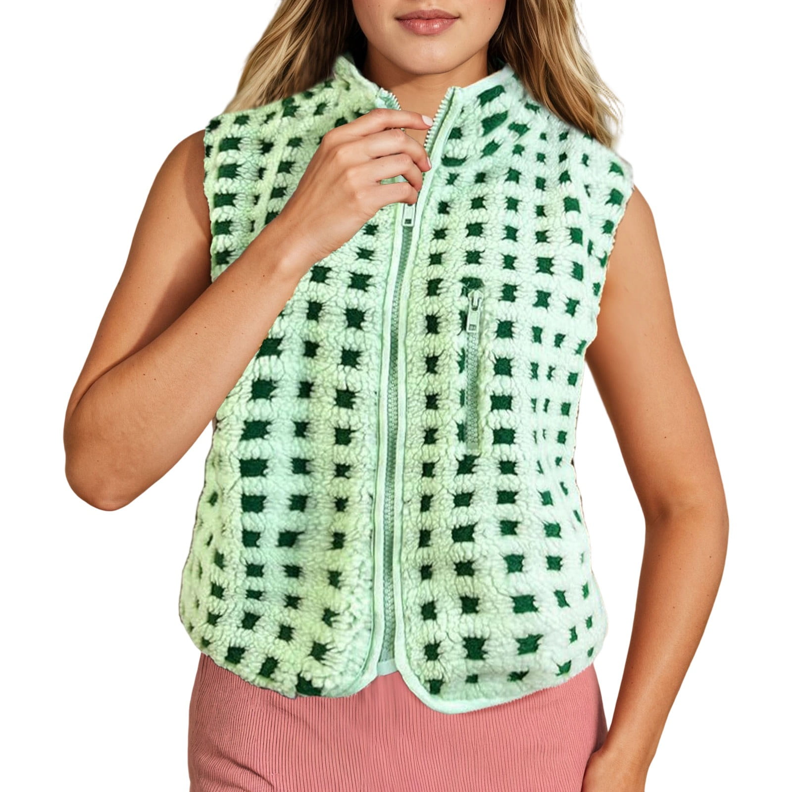Bibifish Womens Jackets Lightweight Sleeveless Knit Zip Up Waffle ...