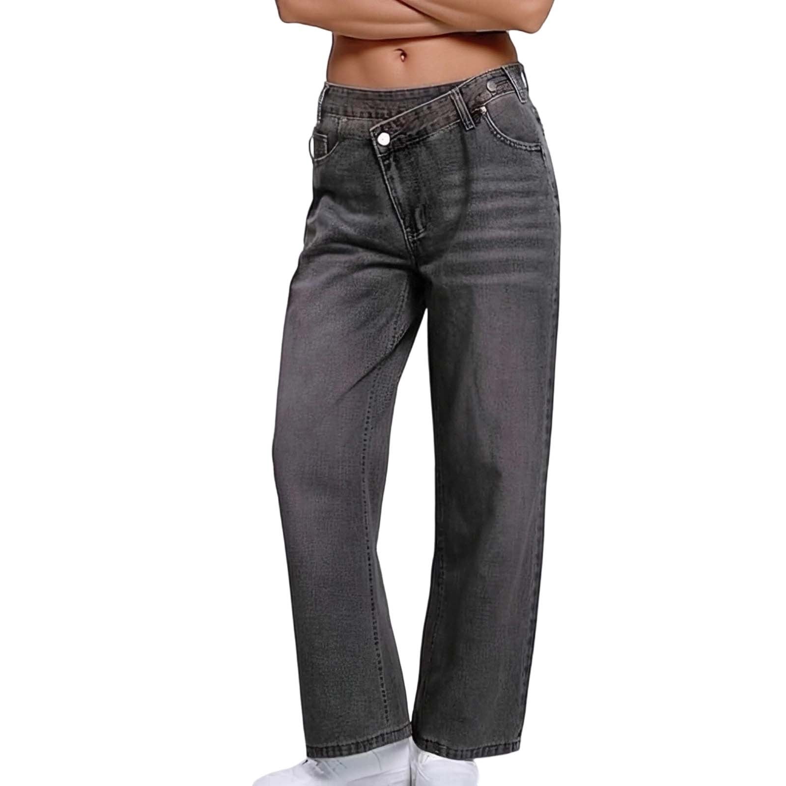 Bibifish Womens Jeans Dark Blue High Waist Wide Leg Denim Pants ...