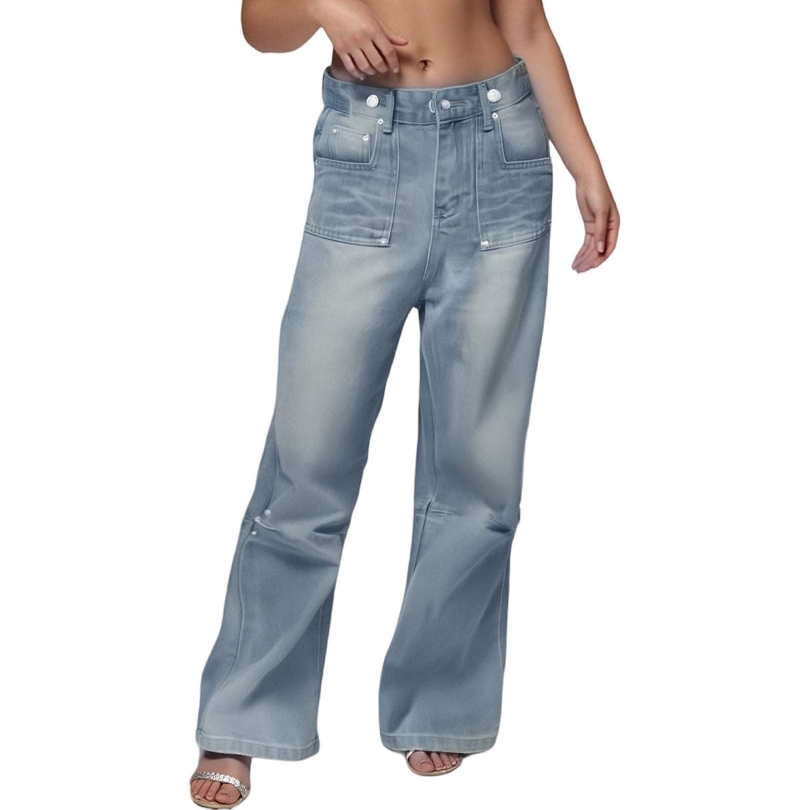 Bibifish Womens Jeans Light Blue Multi-Button High Waist Wide Leg Denim ...