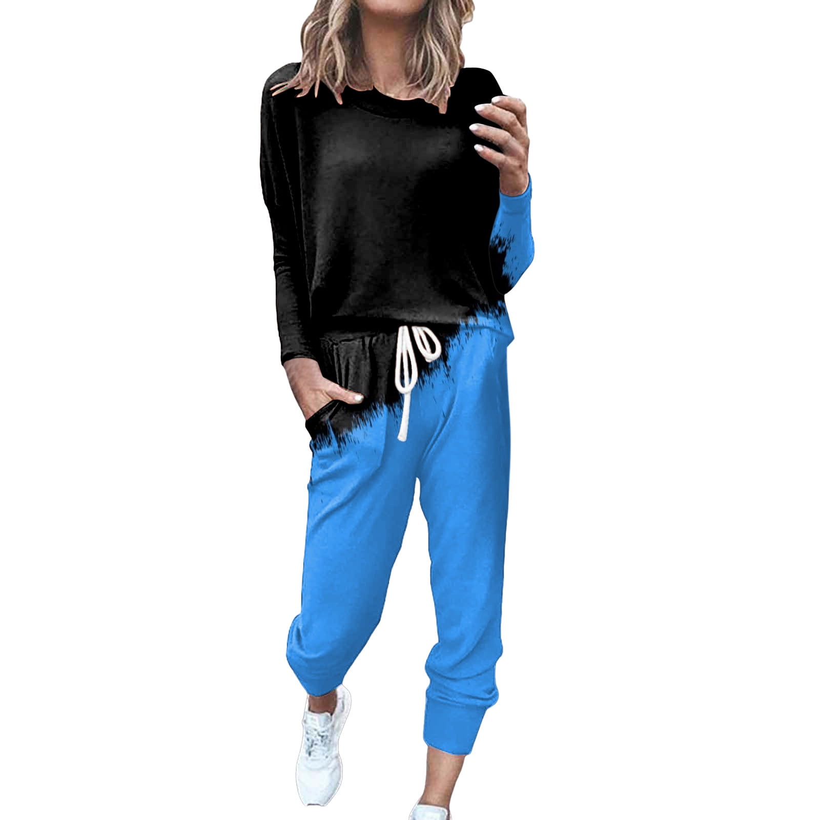 Bibifish Womens Jogging Suits 2 Piece Sets Long Pants Crew Neck Long ...
