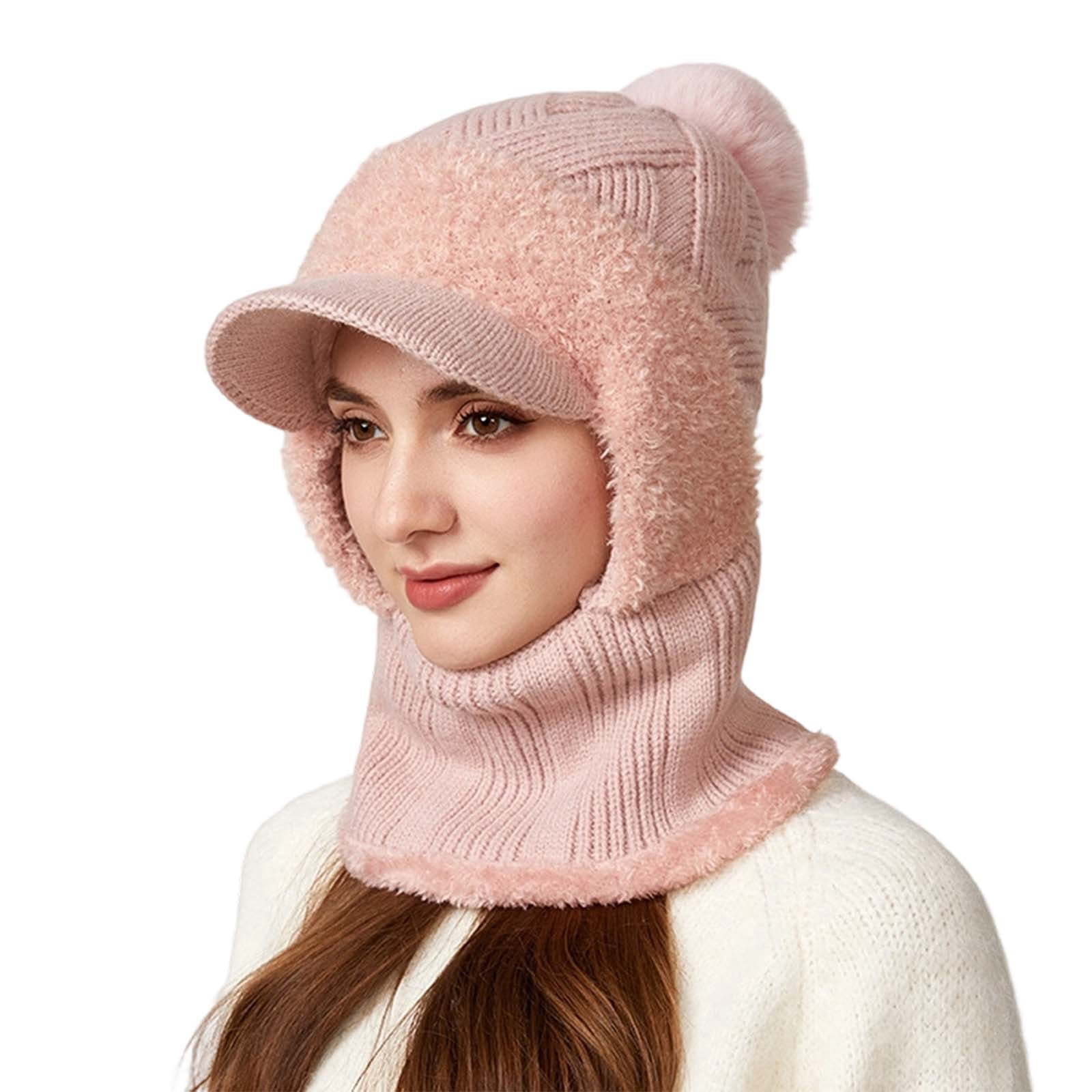 Bibifish Womens Knit Brim Beanie Hat With Fleece Lined Ear Flaps Pom ...