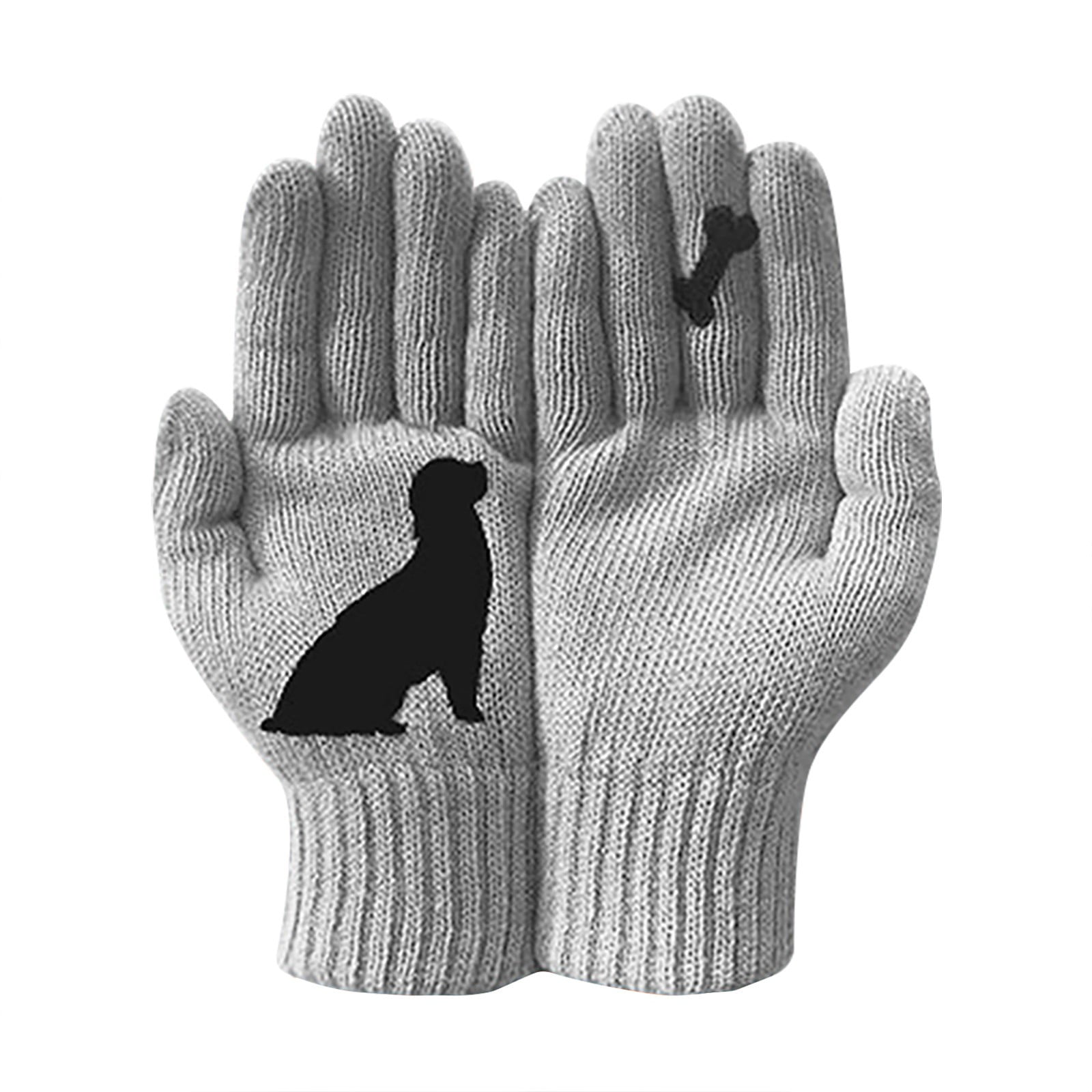 Bibifish Womens Knitted Gloves Trendy Dog Pattern Solid Color Gloves ...