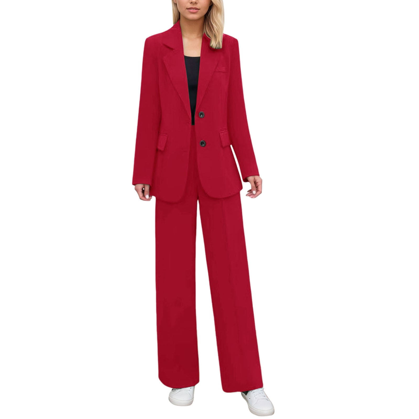 Bibifish Womens Matching Outfits Notch Lapel Solid Blazers Straight ...