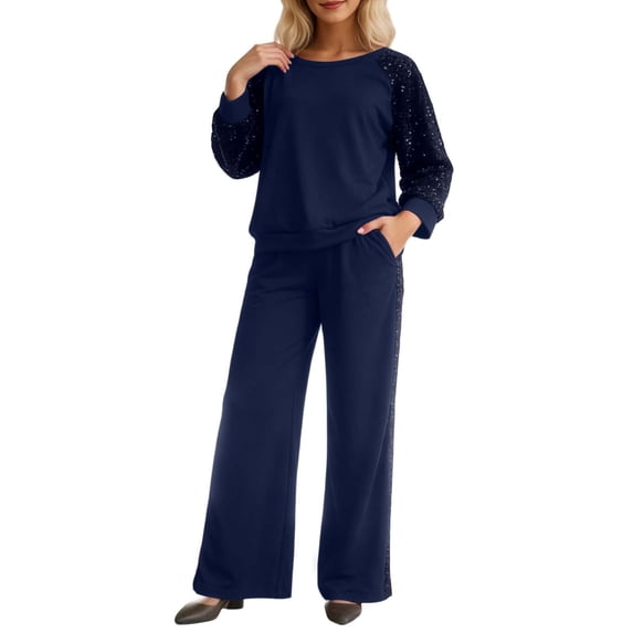 Bibifish Womens Matching Outfits Straight Pants Raglan Sleeve Sequin ...