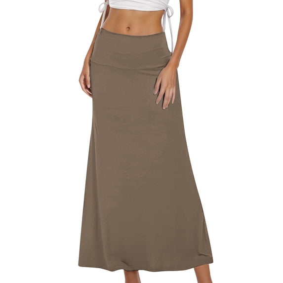 Bibifish Womens Maxi Skirts High Waist Solid Color Stretchy Flowy A ...