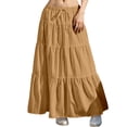 Bibifish Womens Maxi Skirts Solid Drawstring Waist Skirts Tiered Ruffle ...