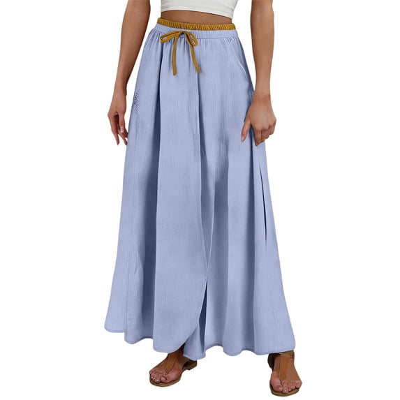 Bibifish Womens Maxi Skirts Solid Drawstring Waist Skirts Wrap Split ...