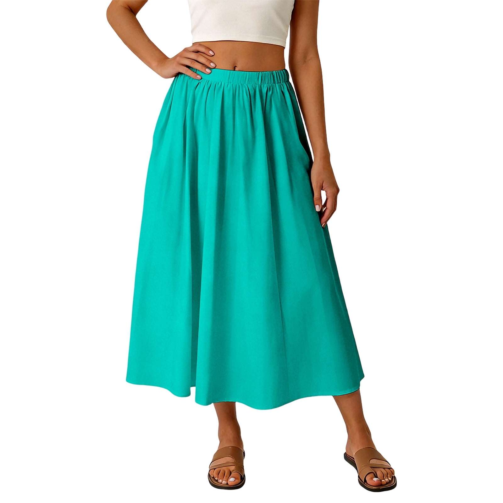 Bibifish Womens Maxi Skirts Solid Elastic Waist Skirts Eyelet ...