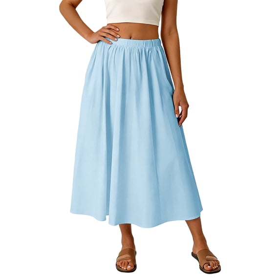 Bibifish Womens Maxi Skirts Solid Elastic Waist Skirts Eyelet ...