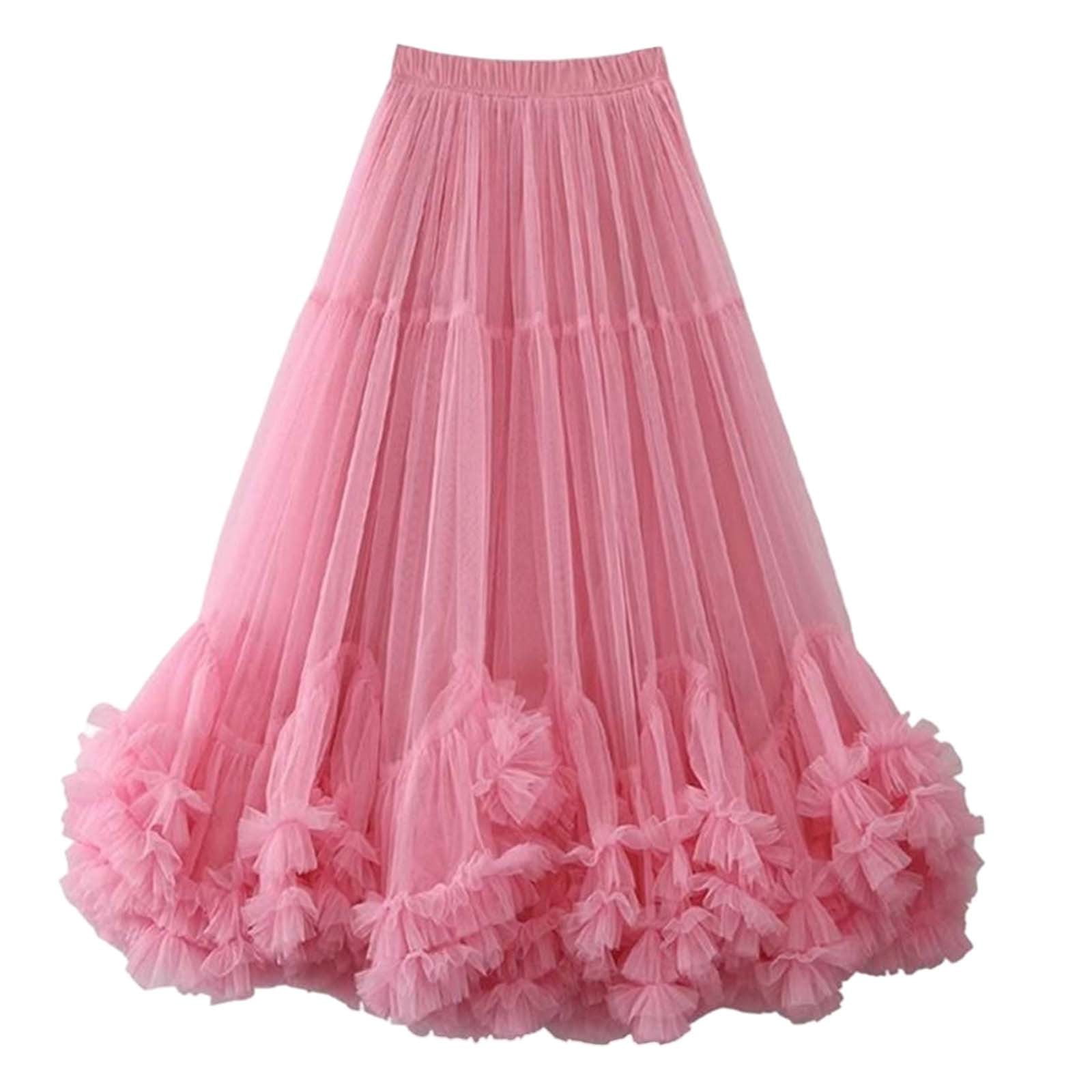 Bibifish Womens Maxi Skirts Solid Elastic Waist Skirts Tiered Tulle ...
