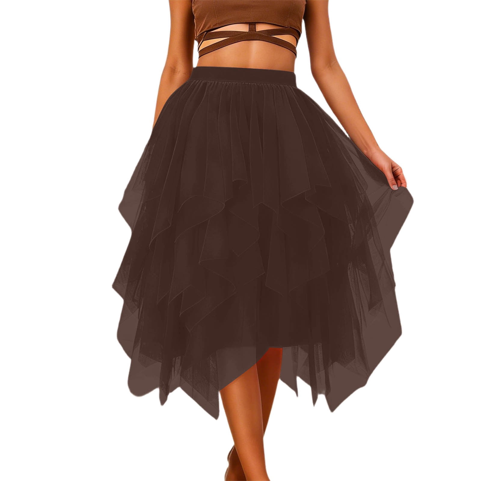Bibifish Womens Maxi Skirts Solid Elastic Waist Skirts Tulle Tiered ...