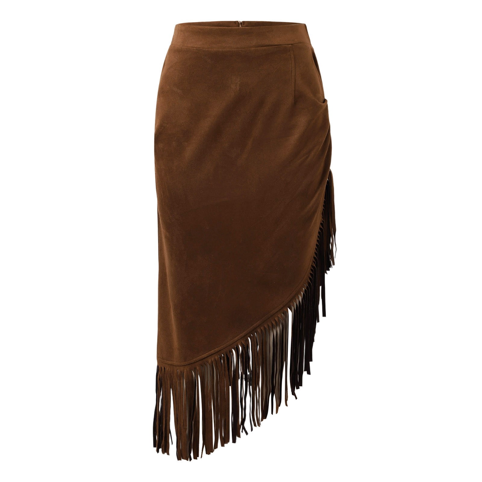 Bibifish Womens Midi Skirts Solid High Waist Skirts Suede Fringe Trim ...