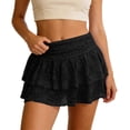 Bibifish Womens Mini Skirts Solid Elastic Waist Skirts Lace Tiered ...