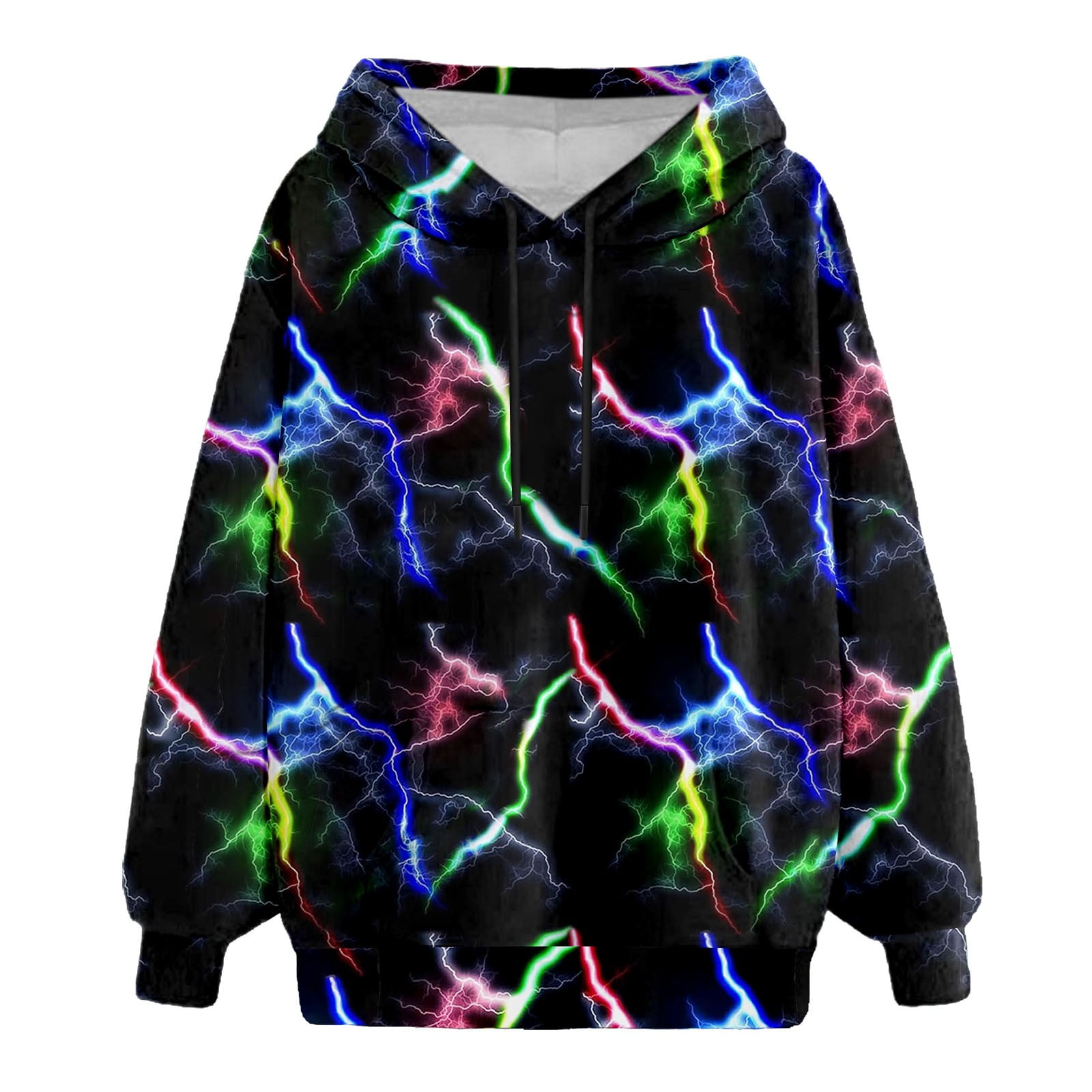 Bibifish Womens Neon Lightning Print Hoodies Drawstring Hood With ...