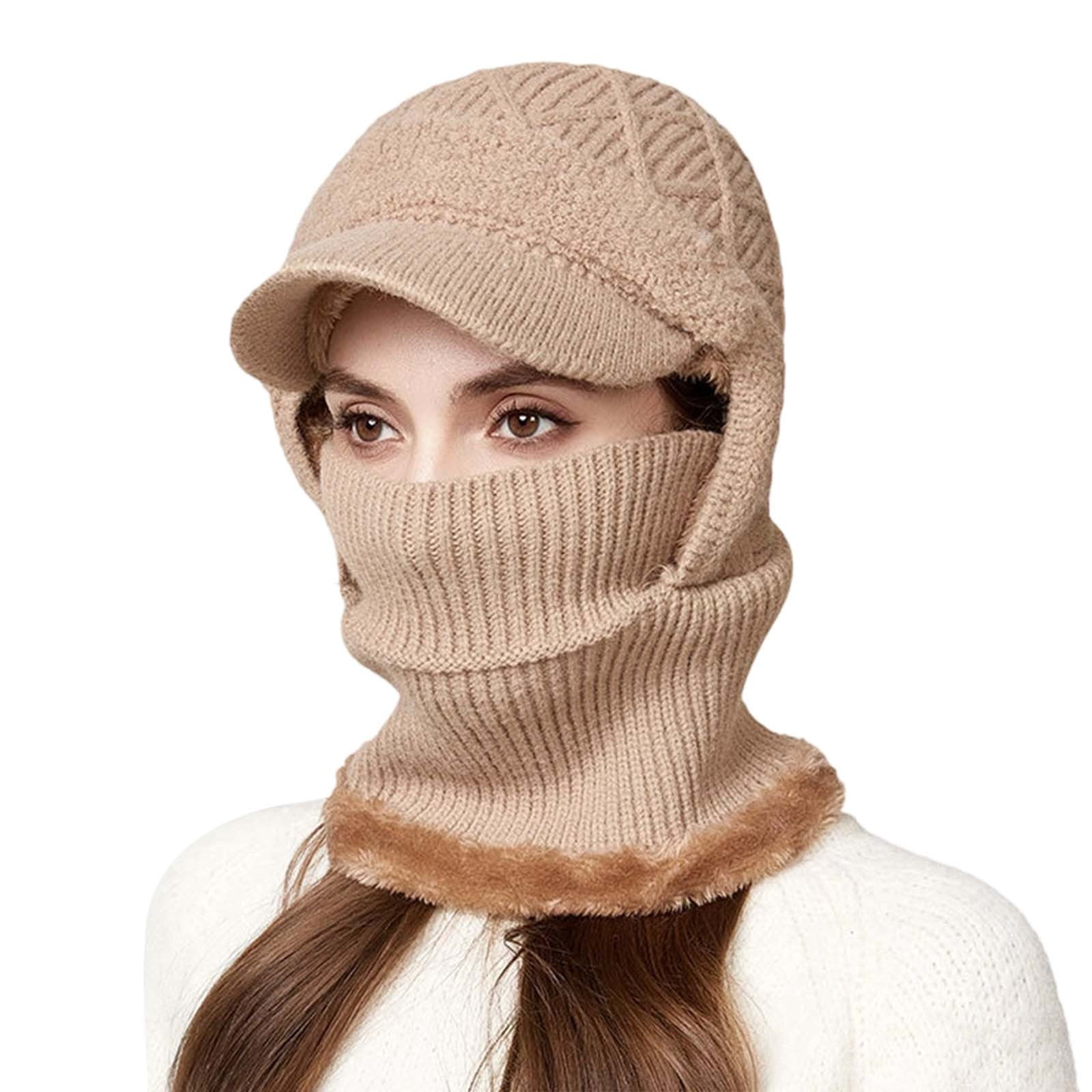 Bibifish Womens One Piece Cable Knit Brim Beanie Hat Lined Warm Ear ...