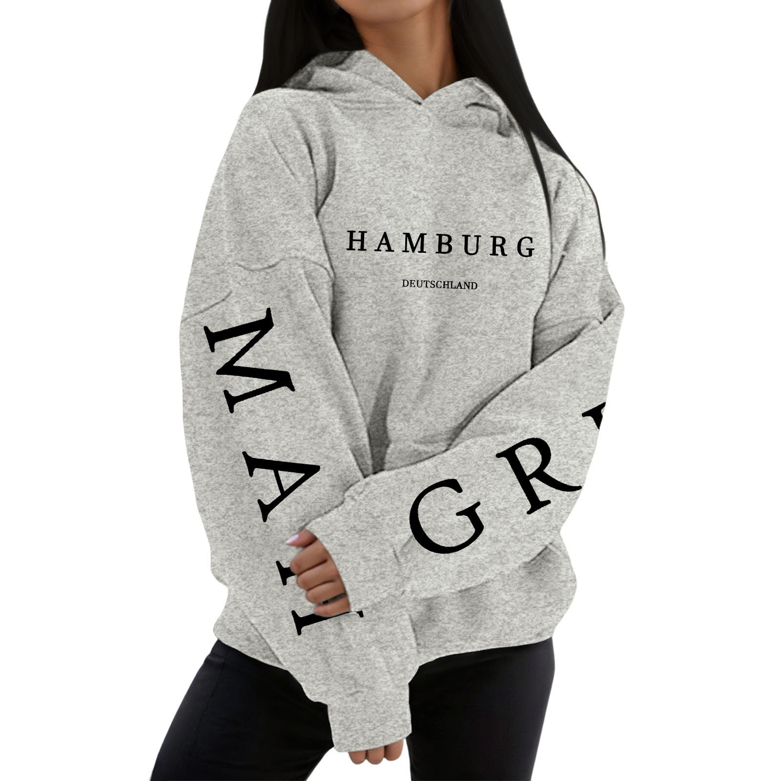 Bibifish Womens Oversized Hoodies German City Letter Print Hoodies Long ...
