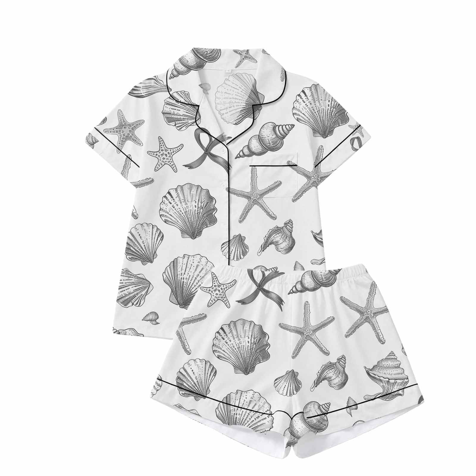 Bibifish Womens Pajama Set Notch Collar Short Sleeve Button Down Top ...