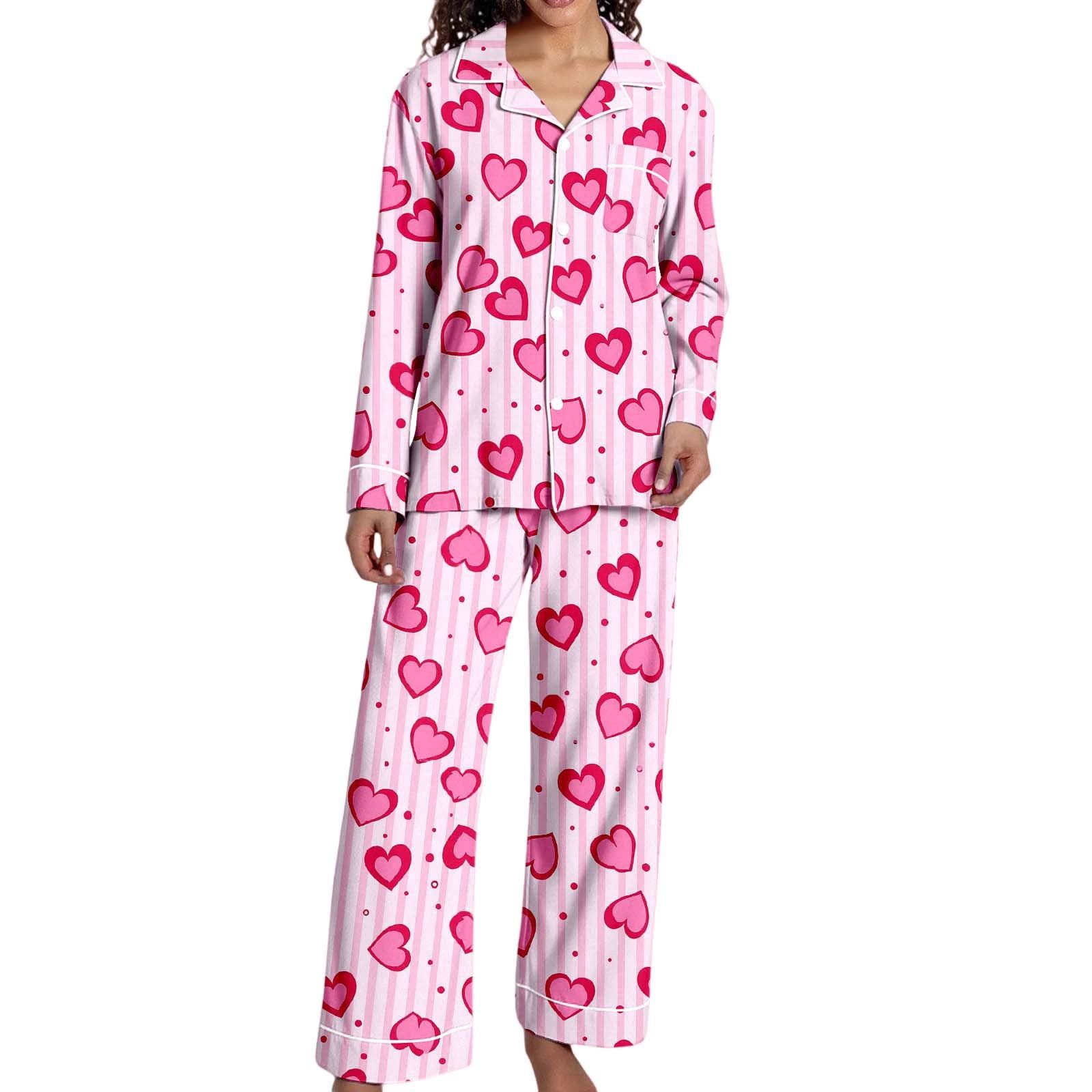 Bibifish Womens Pajama Set Spring Love Heart Print Sleepwear Tops And ...