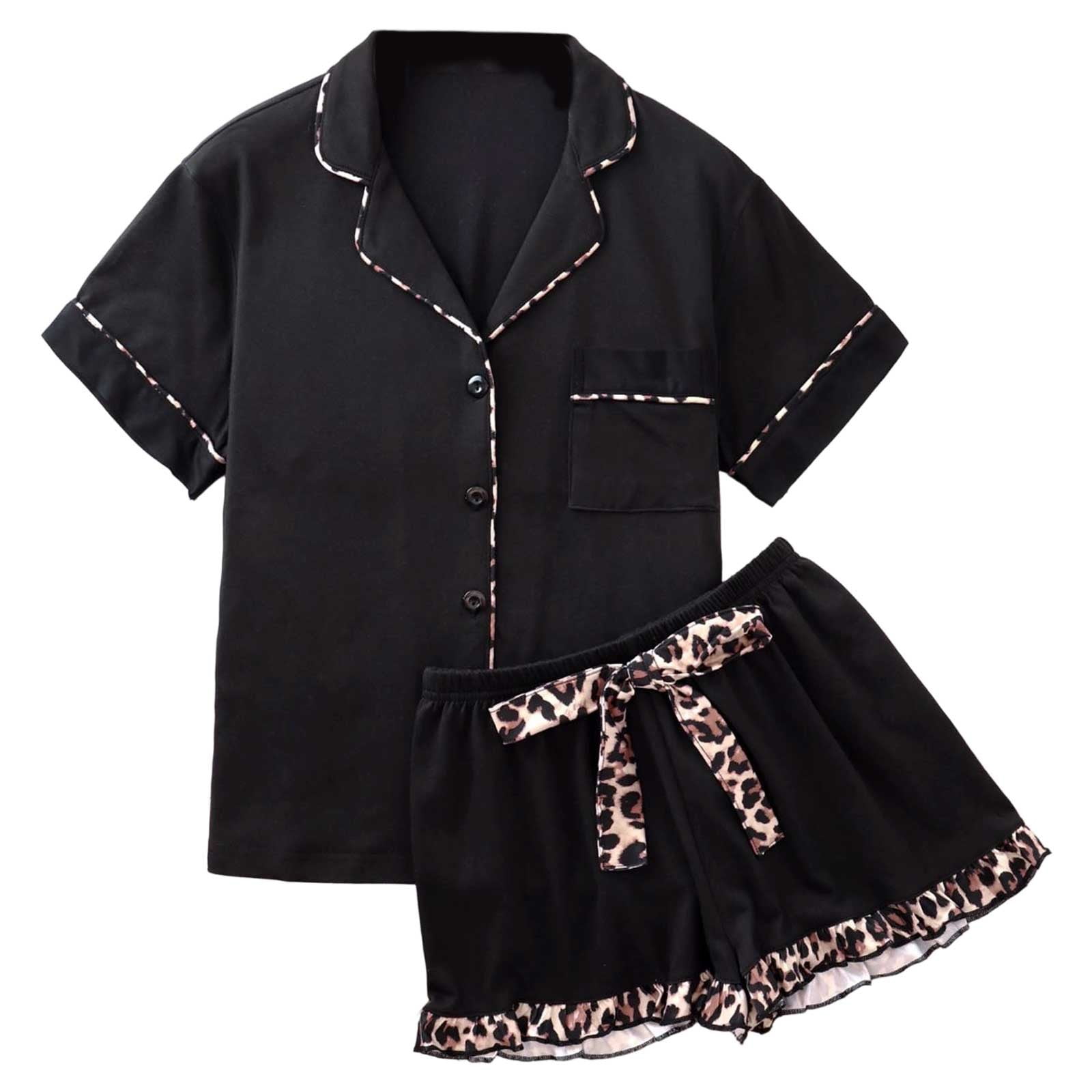 Bibifish Womens Pajama Sets 2 Piece Leopard Print Short Sleeve ...