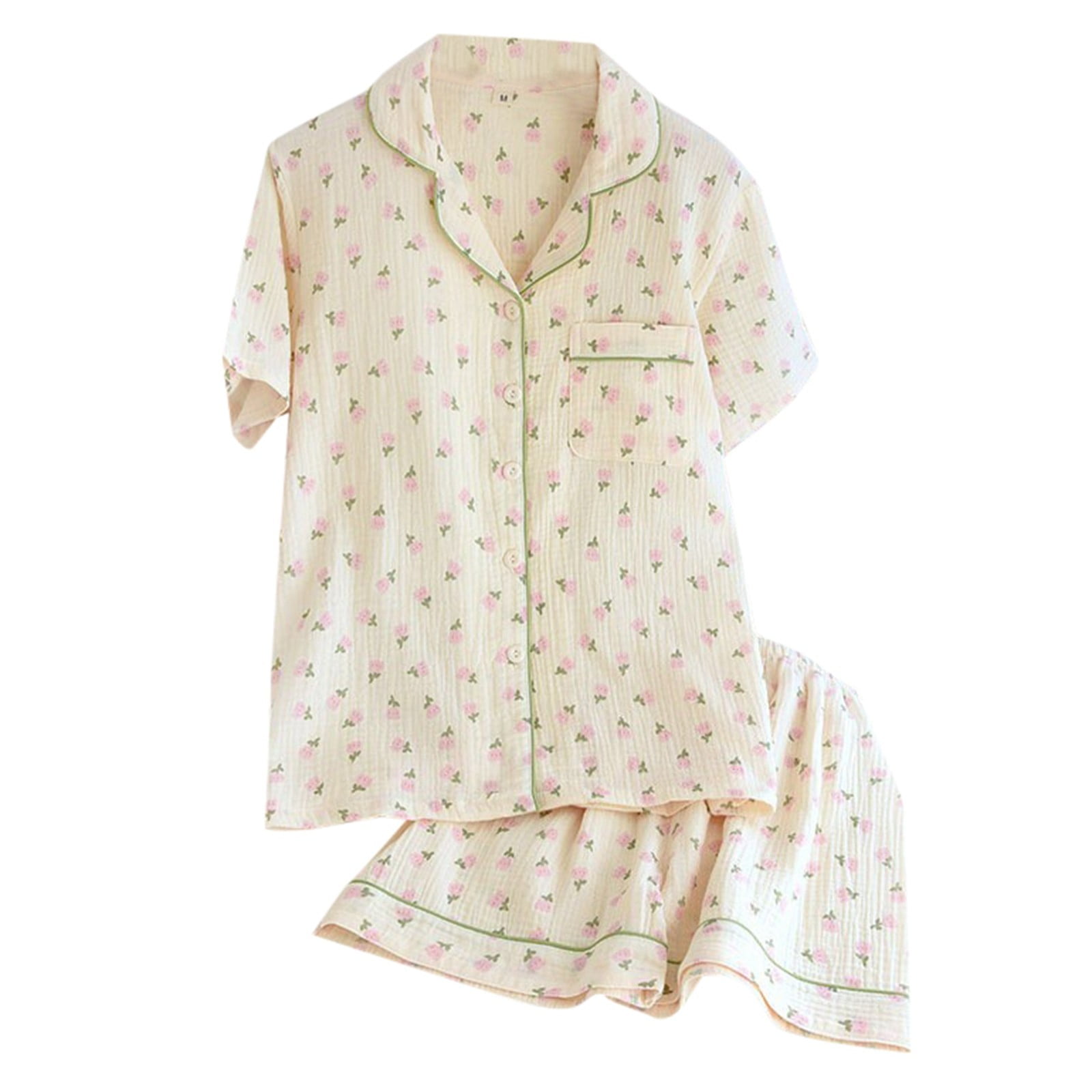 Bibifish Womens Pajama Sets Soft Floral Printed Short Sleeve Sleepwear Sets Botton Down Tops And ...